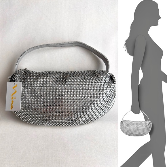 Nina | Bags | New Nina Cally Half Moon Crystal Rhinestone Netting Bag ...